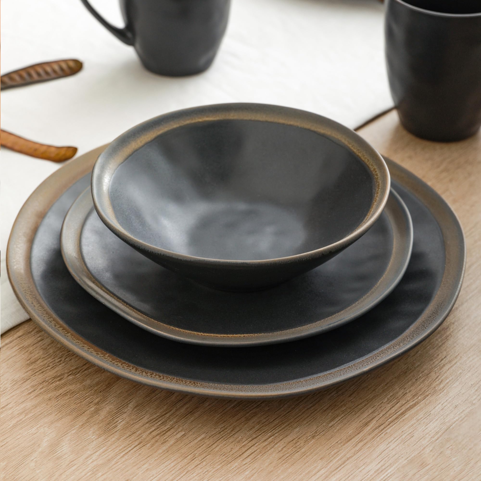 Stone Lain Serafina Stoneware 16-piece Round Dinnerware Set, Grey