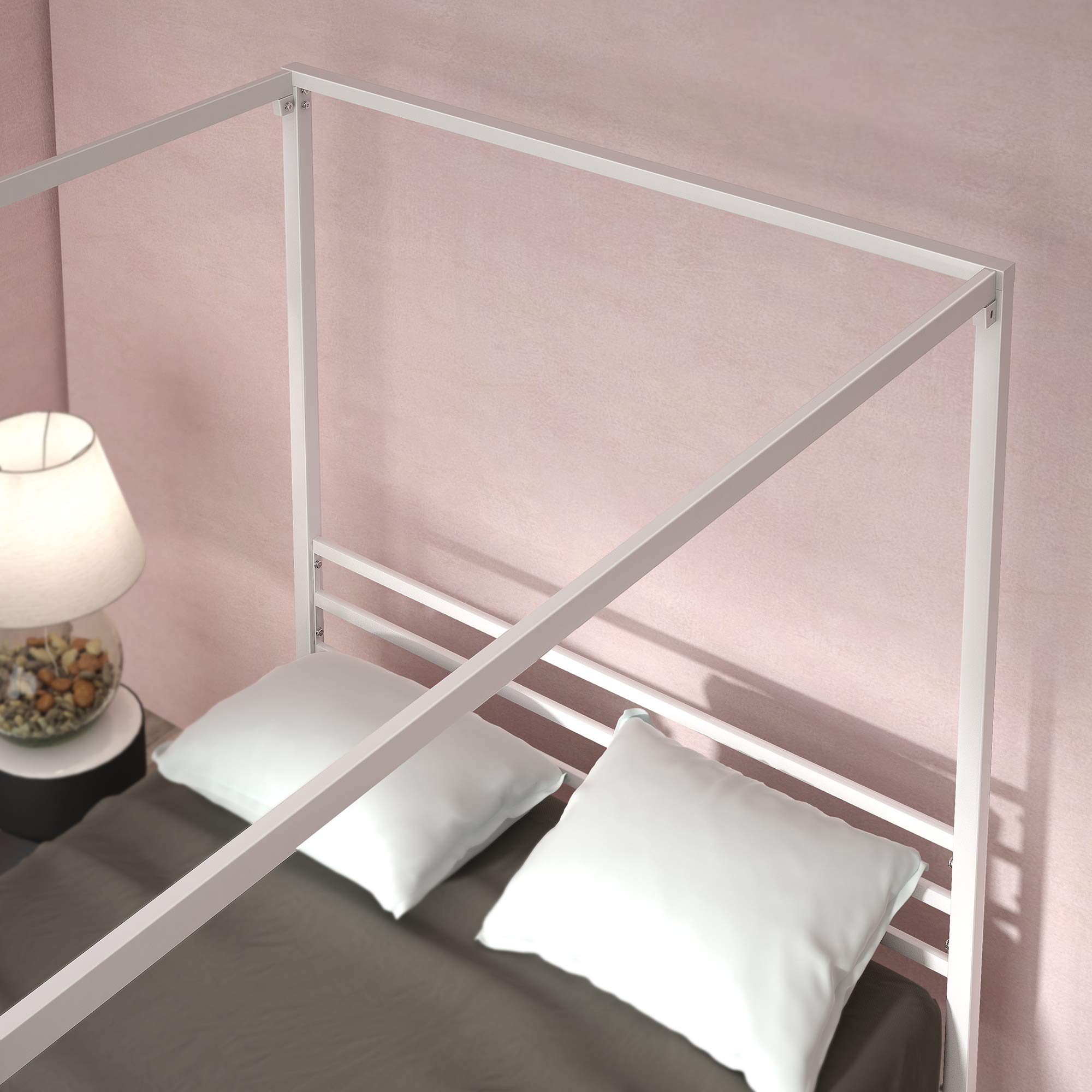 ZINUS Patricia White Metal Canopy Platform Bed Frame / Mattress Foundation with Steel Slat Support / No Box Spring Needed / Easy Assembly, Full