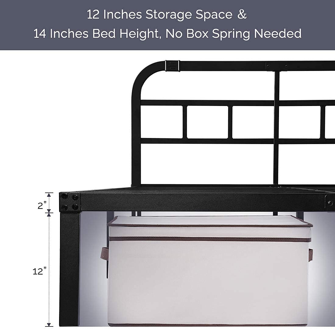 TATAGO 14 Inch King Bed Frame with Headboard, Heavy Duty Metal Platform Mattress Foundation, 3500lbs Max Weight Capacity, No Noise and No Box Spring Needed