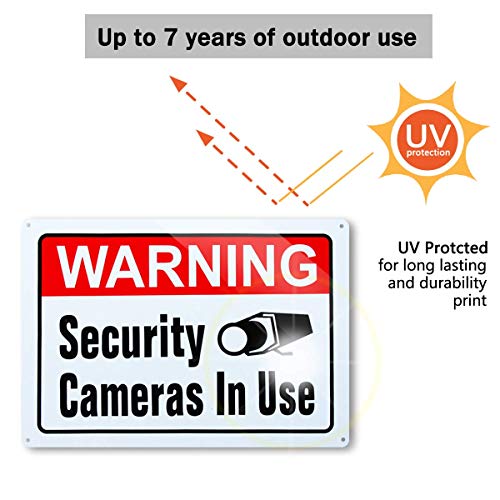 Warning Security Cameras In Use,Video Surveillance Sign,10x14 Inch Rust Free Thick 30-mil Aluminum,UV Ink Printing,Indoor or Outdoor Use for Home Business CCTV Security Camera