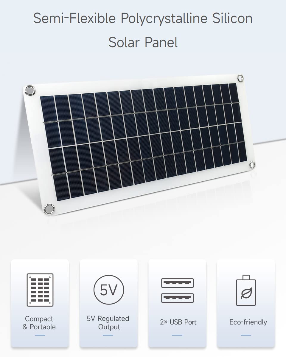 Waveshare Semi-Flexible Polycrystalline Silicon Solar Panel (18V 10W), Supports 5V Regulated Output