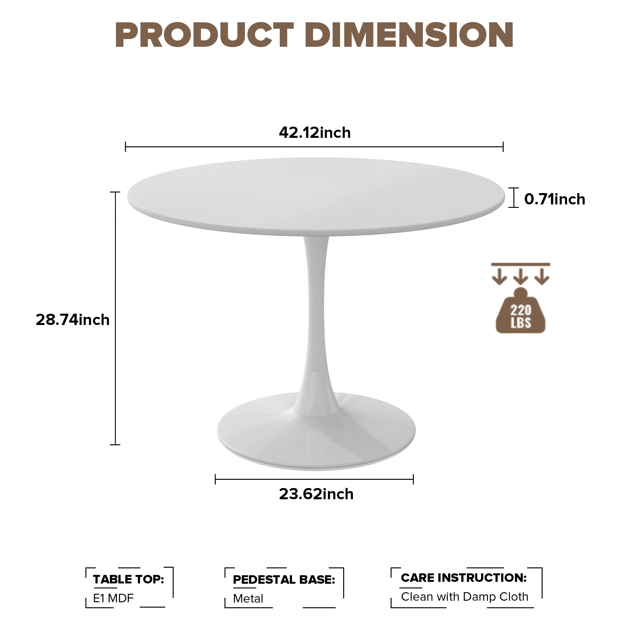 Ufurpie 42" Round Dining Table,Mid-Century White Tulip Table,Metal Base Pedestal Table for 4-6 Person,Easy Assembled End Table Leisure Coffee Table