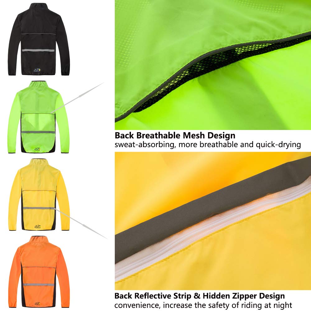 YVO Cycling Raincoat, Rain Jacket Waterproof Coat Windproof Raincoat, Lightweight, Back Breathable Mesh & Reflective Strip & Pockets Design, Unisex for Men Women Adults Teens (Orange, Medium)