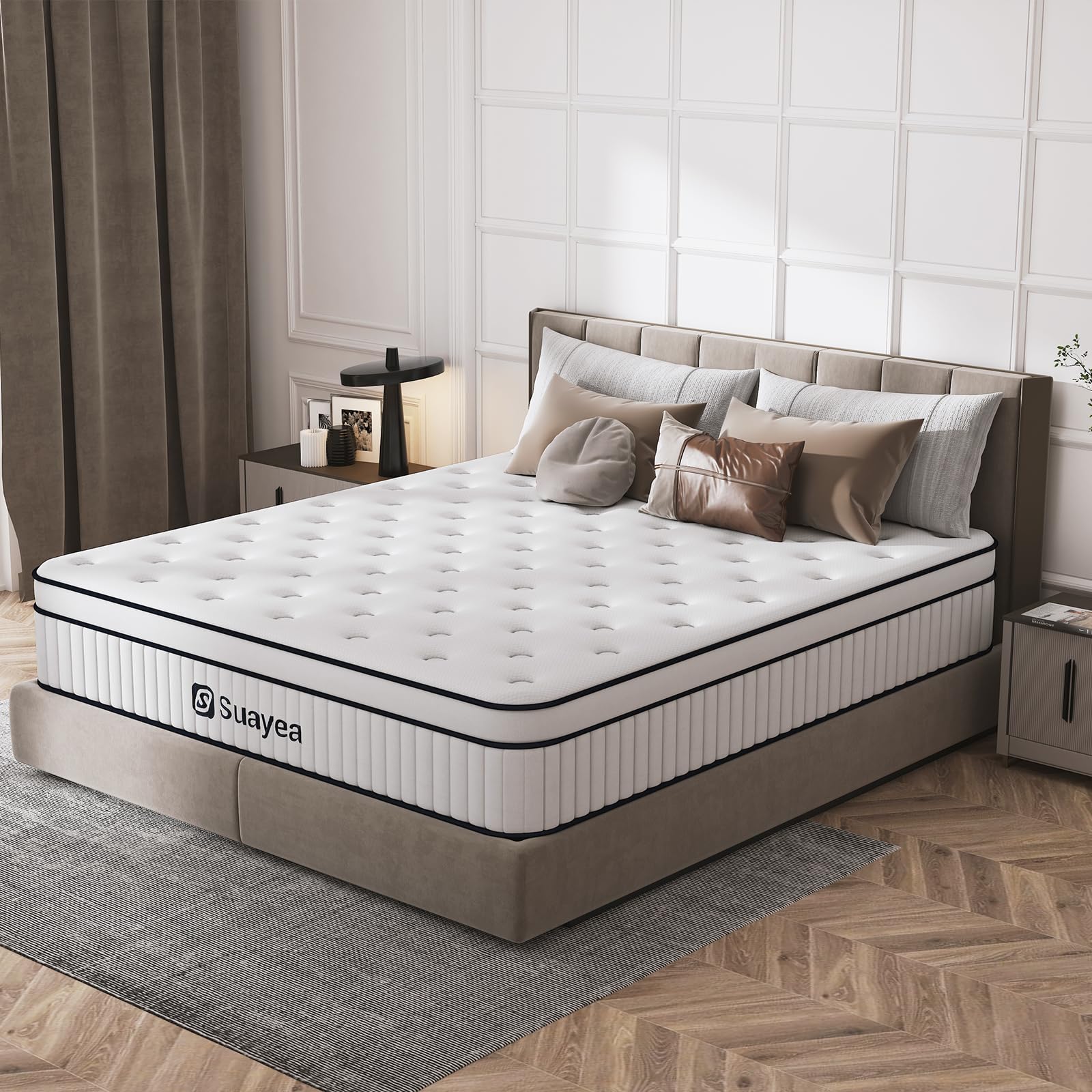 SUAYEA King Mattress, 12 Inch King Size Mattress in a Box, Upgraded Strength Hybrid Matterss King with Pocket Spring and Soft Foam, Ultimate Motion Isolation, Strong Edge Support, Medium Firm