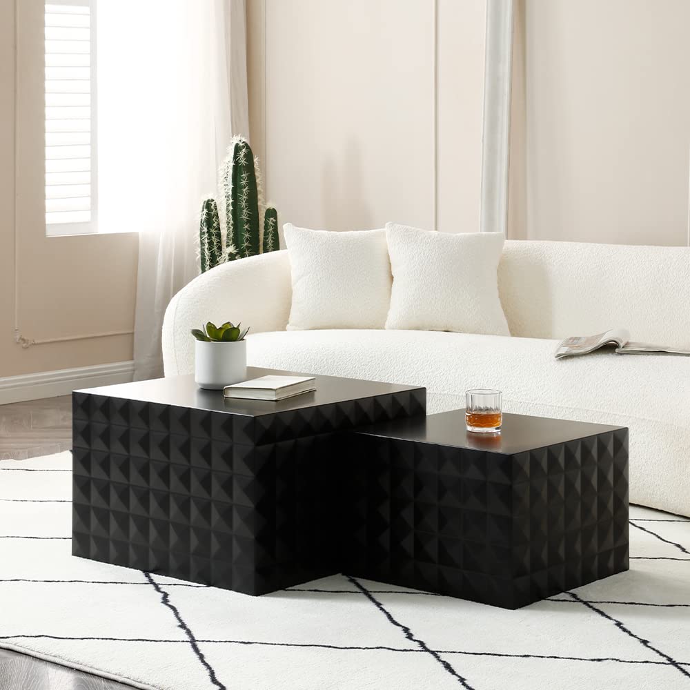 WILLIAMSPACE Nesting Coffee Table Set of 2, Matte Orange Square Wooden Coffee Tables, Modern Luxury Side Tables Accent End Table for Living Room Apartment, 23.62"*23.62"*15.75"H (Orange-Square)