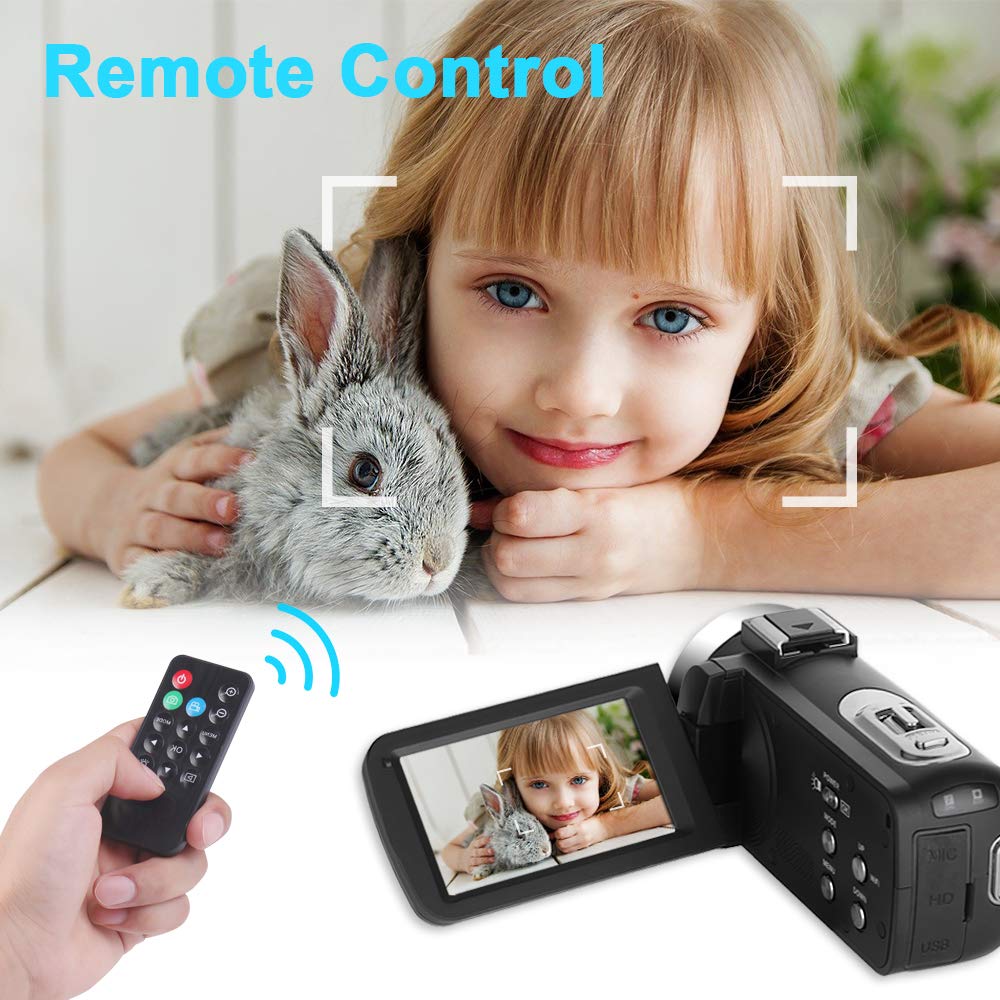 Video Camera Camcorder Vlogging Camera 4K Ultra HD Zoom Live Streaming 4K Camcorder Recorder YouTube Camera Video Recorder Handheld Stabilizer Remote Control, 16X Digital Zoom, 2 Batteries (Black)