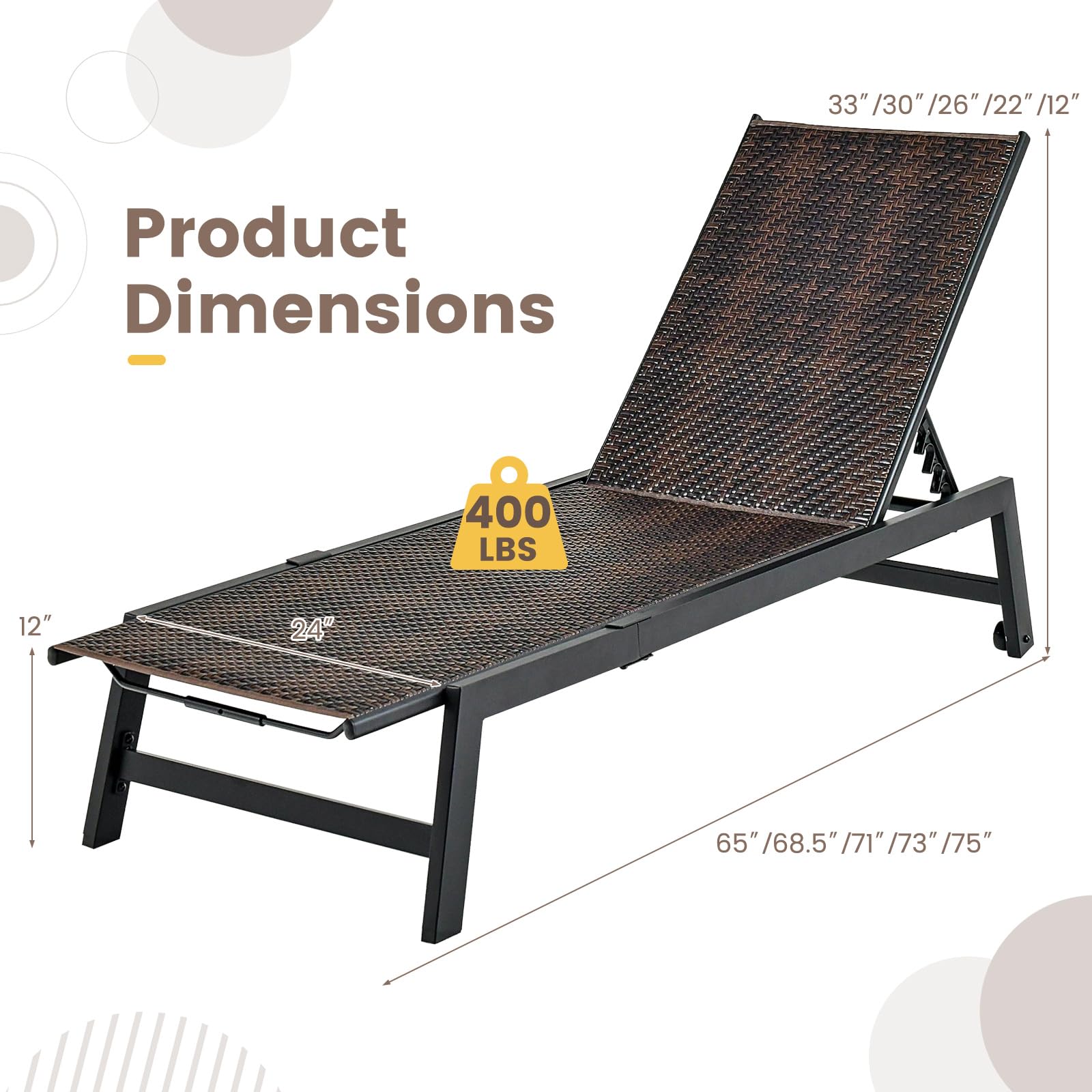 Tangkula Patio PE Rattan Chaise Lounge, Outdoor Recliner w/ 5-Level Backrest, Heavy-Duty Galvanized Steel Frame, Convenient Wheels, Patio Reclining Chair for Backyard, Poolside (2)