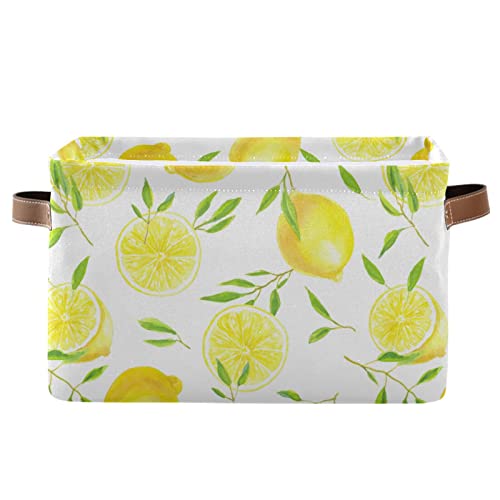 xigua Fresh Lemons Pattern Square Storage Basket,Collapsible Sturdy Fabric Storage Basket Cube W/Handles for Clothes Toy Closet(1 pcs)