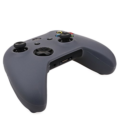 YoRHa Silicone Cover Skin Case for Microsoft Xbox One X & Xbox One S Controller x 1(Grey) with Pro Thumb Grips 8 Pieces