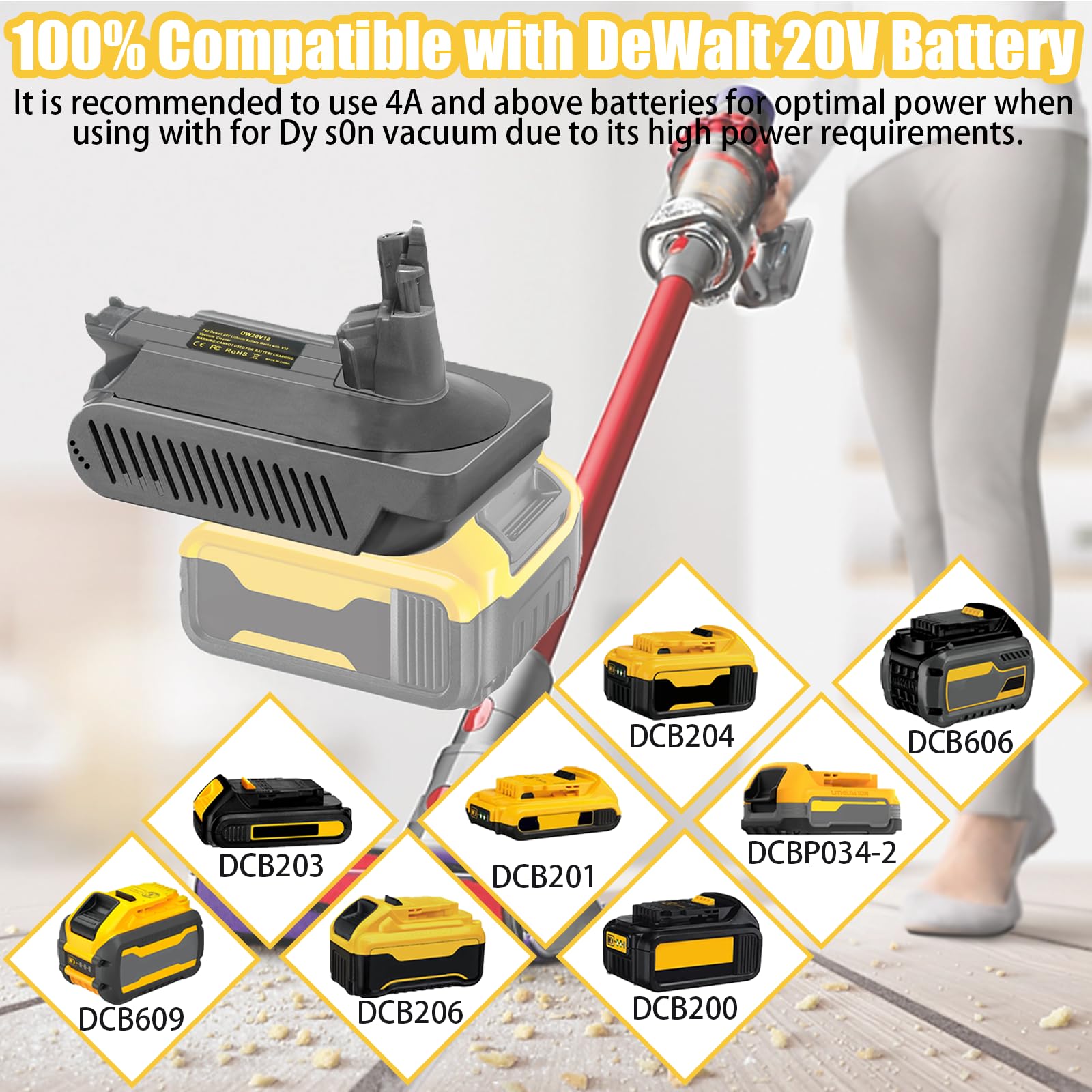 URUN V10 Adapter for Dewalt 20V Max Li-ion Battery, Compatible with Dyson V10 Vacuum Cleaner Models