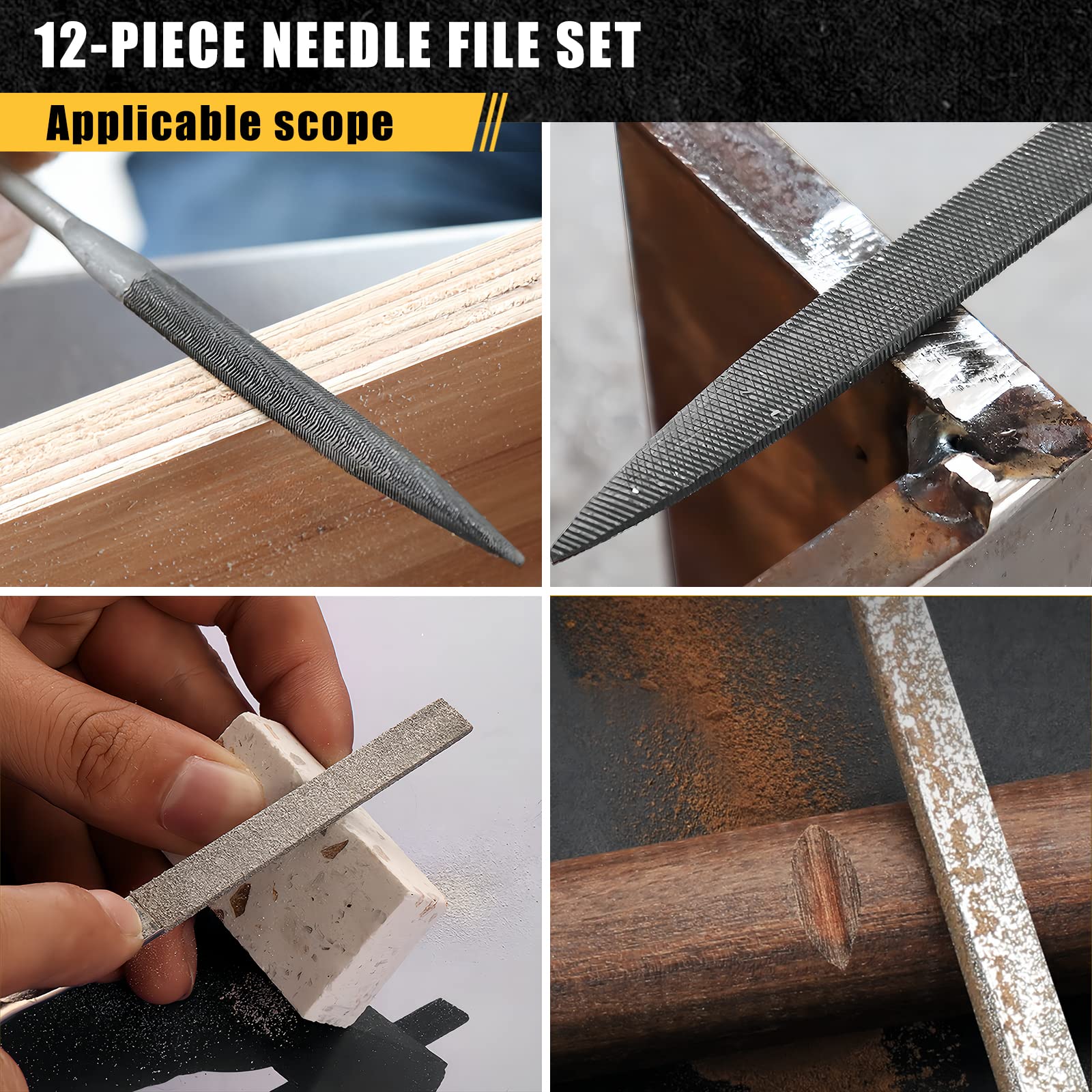 TARIST 12PCS Needle File Set with Tool Bag, Small File Set includes 6pcs Jewlers Files & 6 Steel Files for Metal, Jewlers, Wood, Leather and Plastic