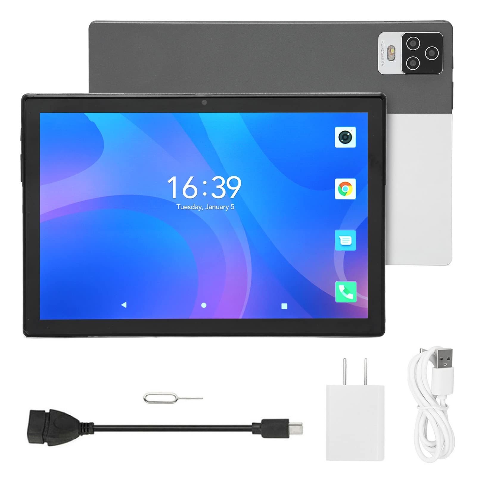 Vikye 4G LTE 5G WiFi Tablet, 10.1in 1920x1200 Screen Tablet Octa Core Processor 12GB 256GB 7000mAh Battery 8MP Front 16MP Rear Dual Cameras (Silver)