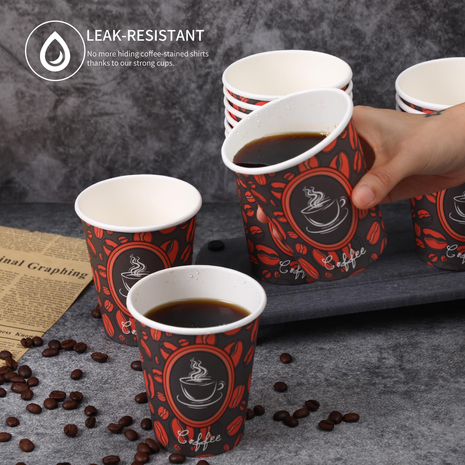 Tsyware 100 Pack Quality Disposable Paper Hot Coffee Cups, Perfect For Hot Drinks Tea & Coffee, Coffee Shops And Bars (10 oz)
