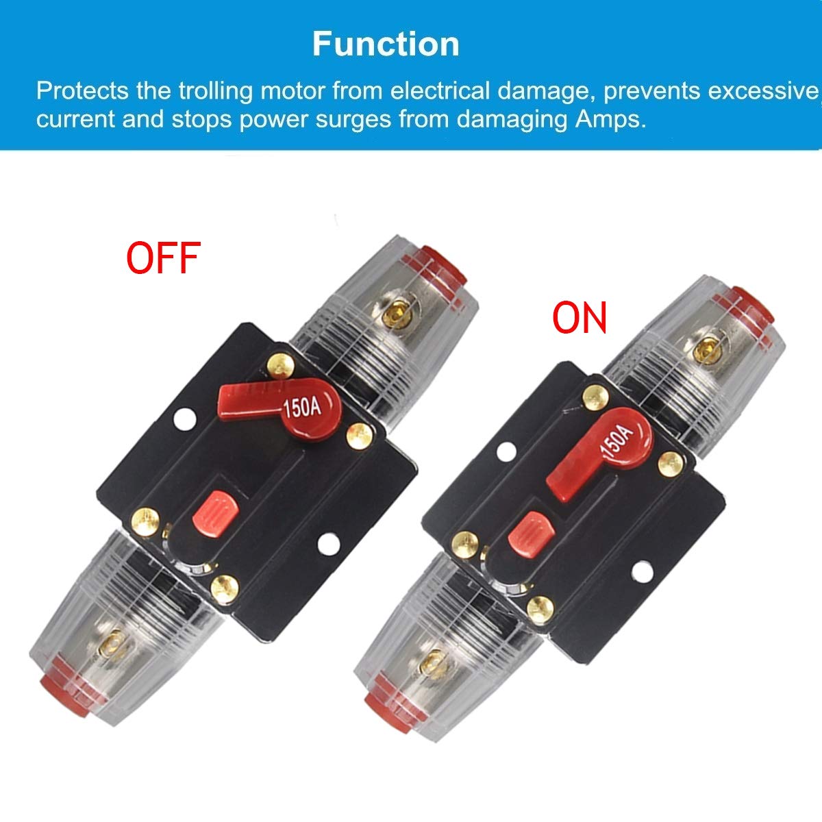 WOHHOM 100A/150A Audio Circuit Breaker Auto Car Stereo Inline Fuse Holders Inverter, Manual Reset 12V-24V DC for Automotive Marine Boat Audio System Protection (150A)