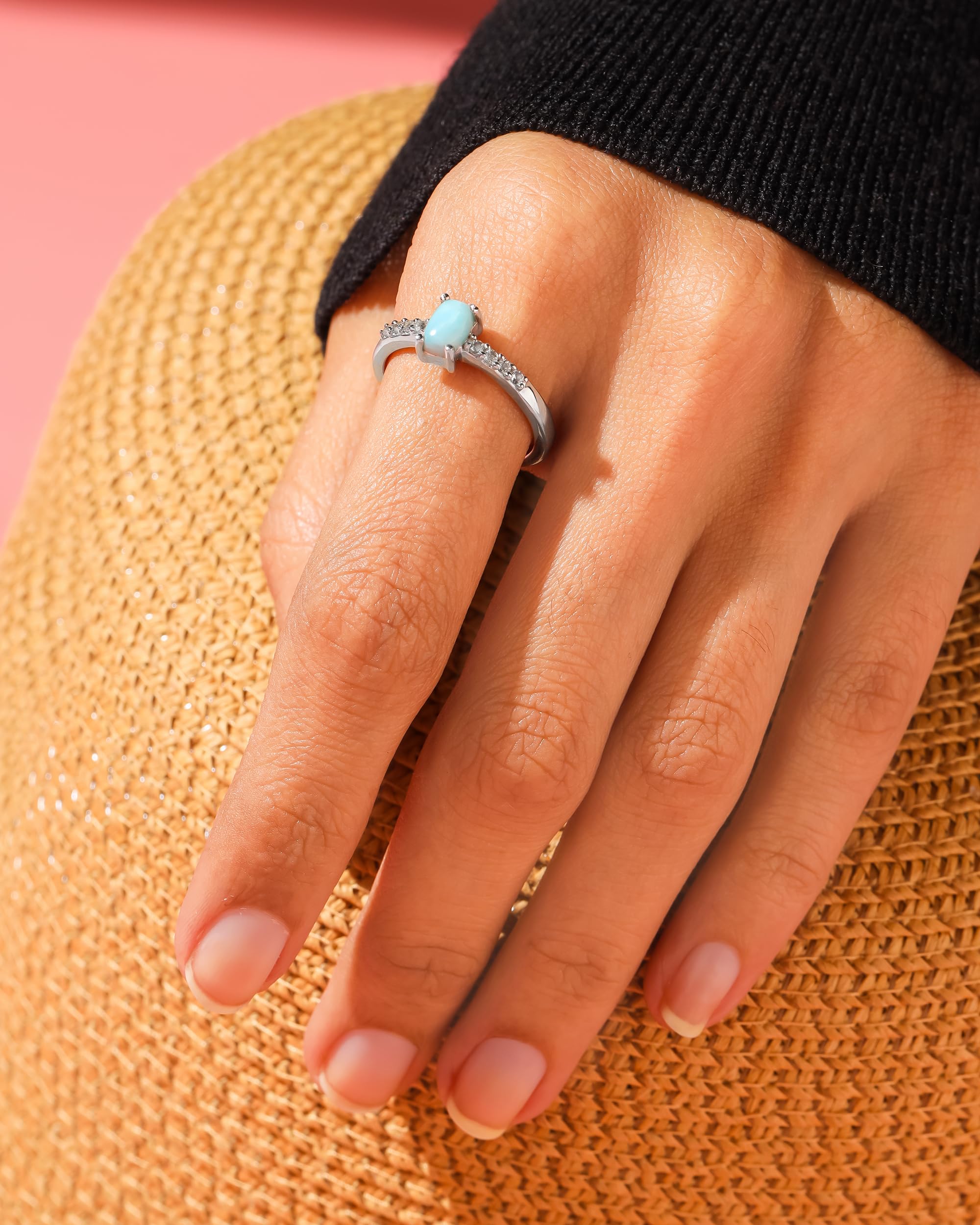 YoTreasure 0.64 ct. t.w. Larimar & White Topaz .925 Sterling Silver Engagement Ring