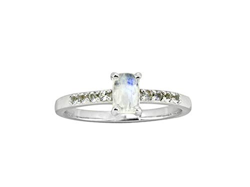 YoTreasure 0.64 ct Moonstone White Topaz Solid 925 Sterling Silver Gemstone Ring Jewelry