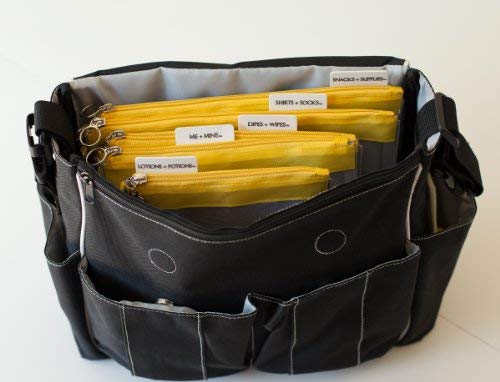 sugarSNAP Diaper Bag Organizer Files | Set of 5 Mesh Inserts | Gray+Yellow