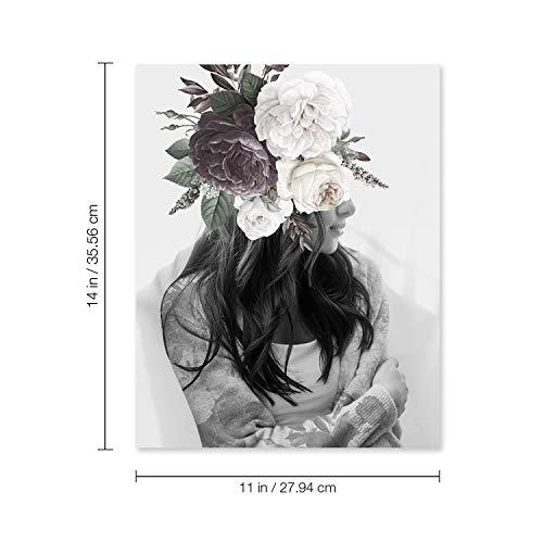 Woman Flower Head Fashion Modeling - Wall Decor Poster Print - Trendy Feminine Fine Visual Art Display (Framed)