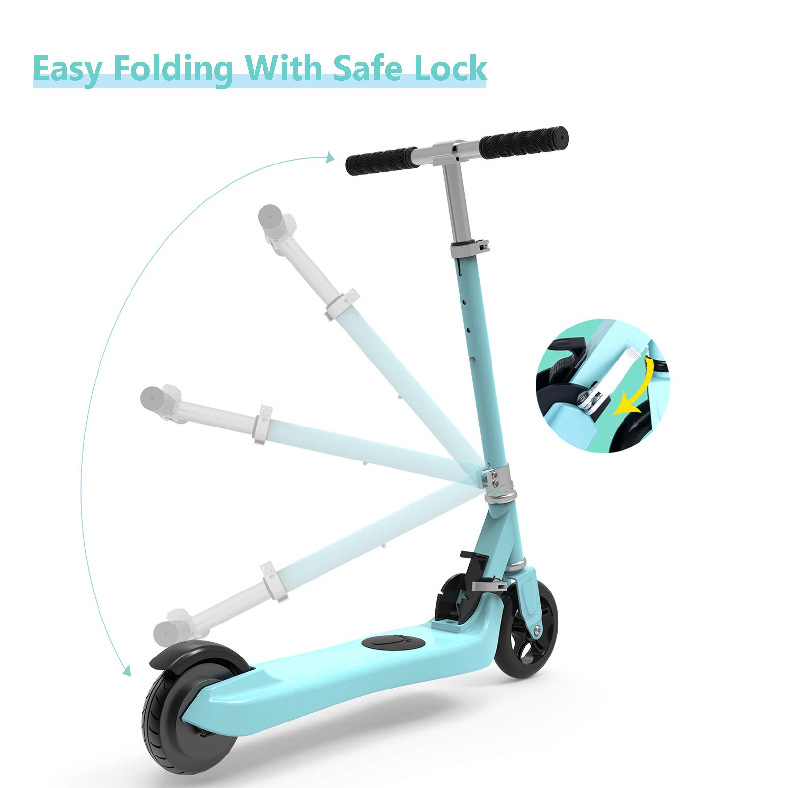 Urban Drift Electric Scooter for Kids - 2 PU Wheel 4 Adjustable Height, Kick-Start Boost and Gravity Sensor, Folding E-Scooter Best Gifts for Girls and Boys Ages 6-12 (Blue)