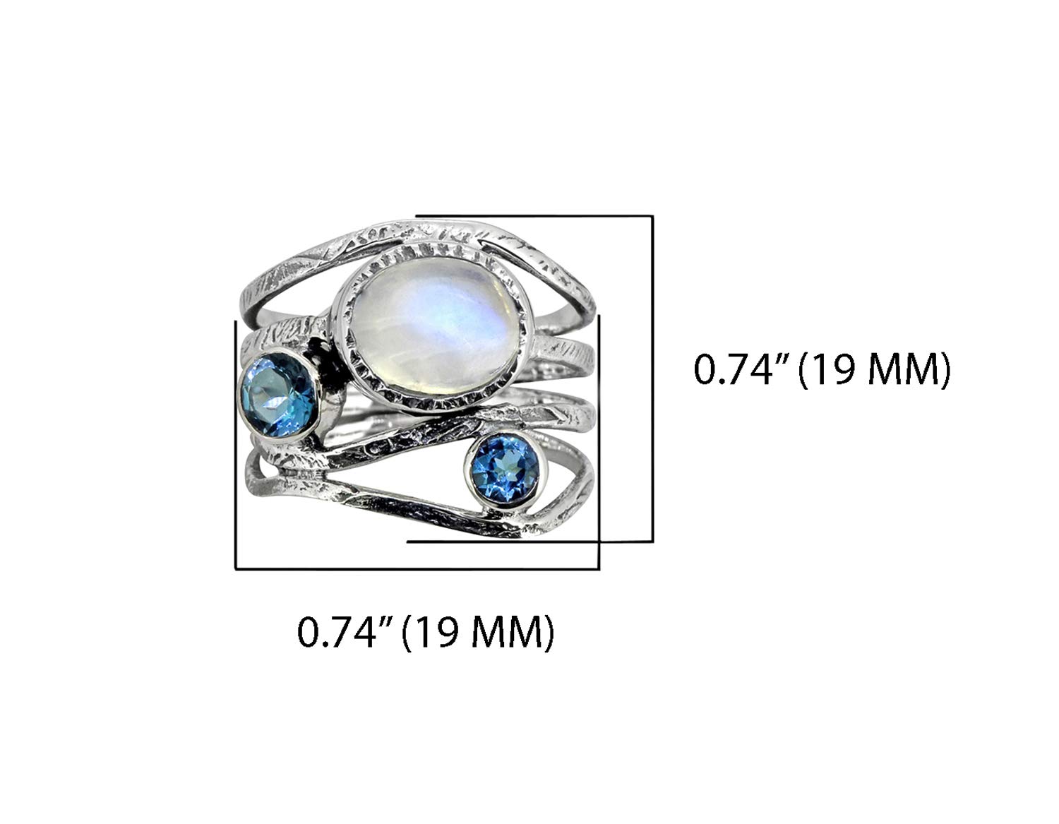 YoTreasure 8x10 MM Moonstone & London Blue Topaz Solid 925 Sterling Silver Bypass Ring