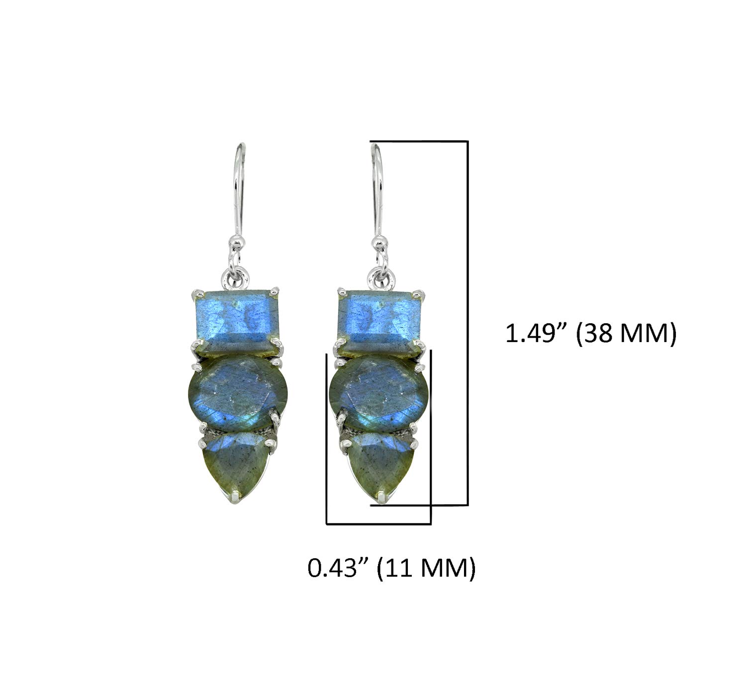YoTreasure Labradorite Earrings Solid 925 Sterling Silver Blue Fire Gemstone Jewelry for Women