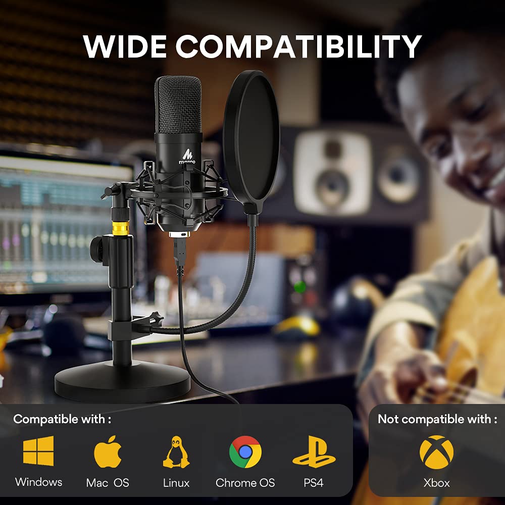 USB Microphone Kit 192KHZ/24BIT MAONO AU-A04TC PC Condenser Podcast Streaming Cardioid Mic Plug & Play for Computer, YouTube, Gaming, Recording