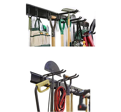 Ultrawall 22 PCS Tool Storage Rack, 112 Inches Adjustable Garage Organization Wall Mounted Storage System with 15 Hooks, Heavy Duty Steel Garden Tool Organizer Wall Holders