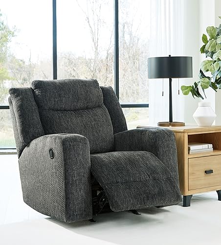Signature Design by Ashley Martinglenn Modern Chevron Velvet Manual Rocker Recliner with Cup Holders, Black