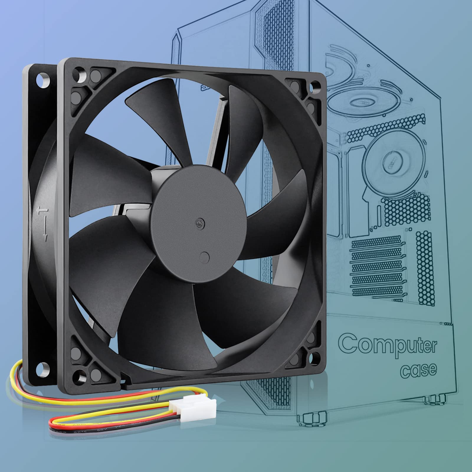 Wathai 12V 92mm 92x25mm DC Brushless Cooling Fan 3Pin High Perfomance for Computer case, Wine Fridge, Inverter DIY Ventilation Exhaust Projects 2 Pack