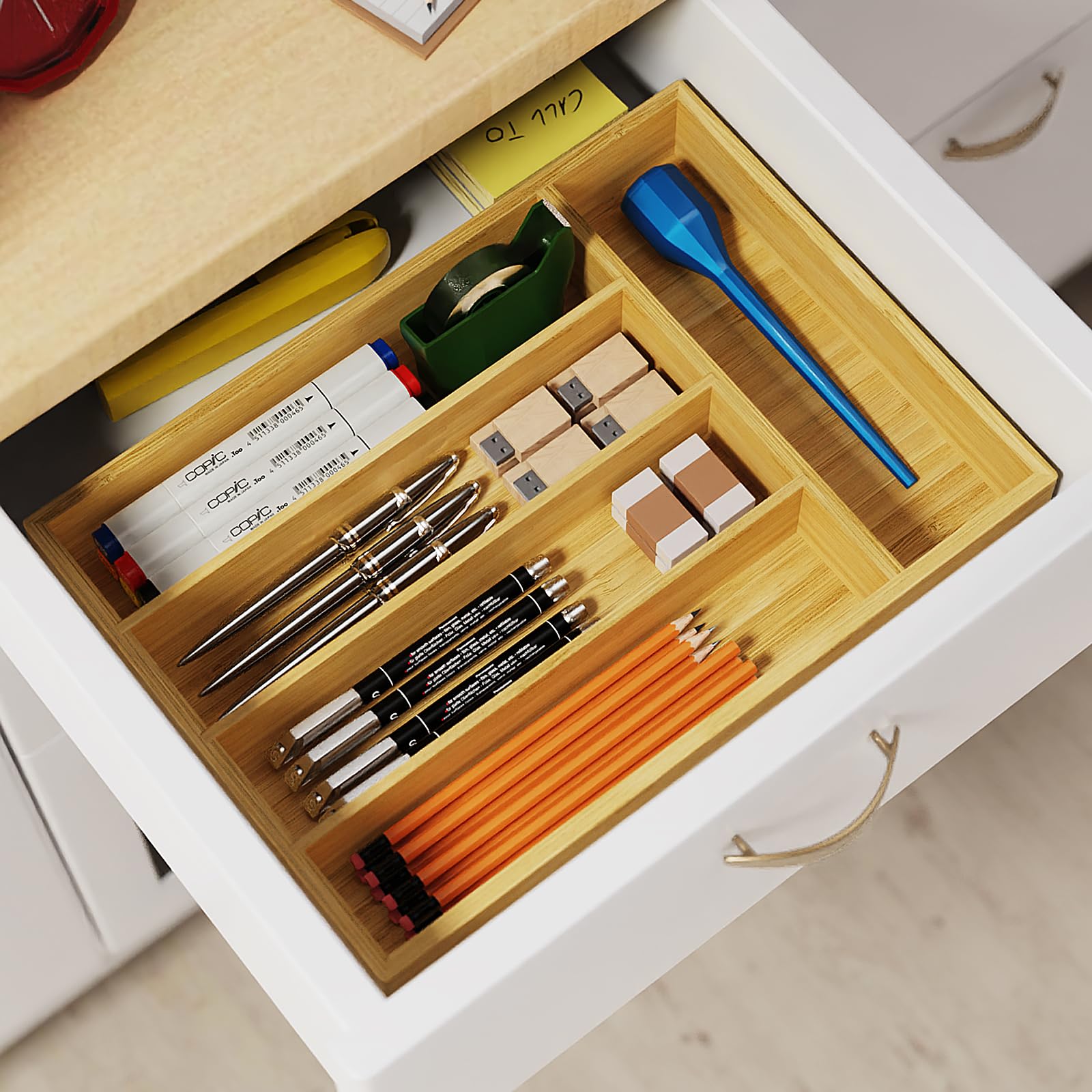 WEBACOO Bamboo Kitchen Drawer Organizer - Silverware Organizer for Kitchen Drawers - Utensil Tray and Flatware Storage for Kitchen - Flatware Organizer - Cutlery Tray with Adjustable Dividers