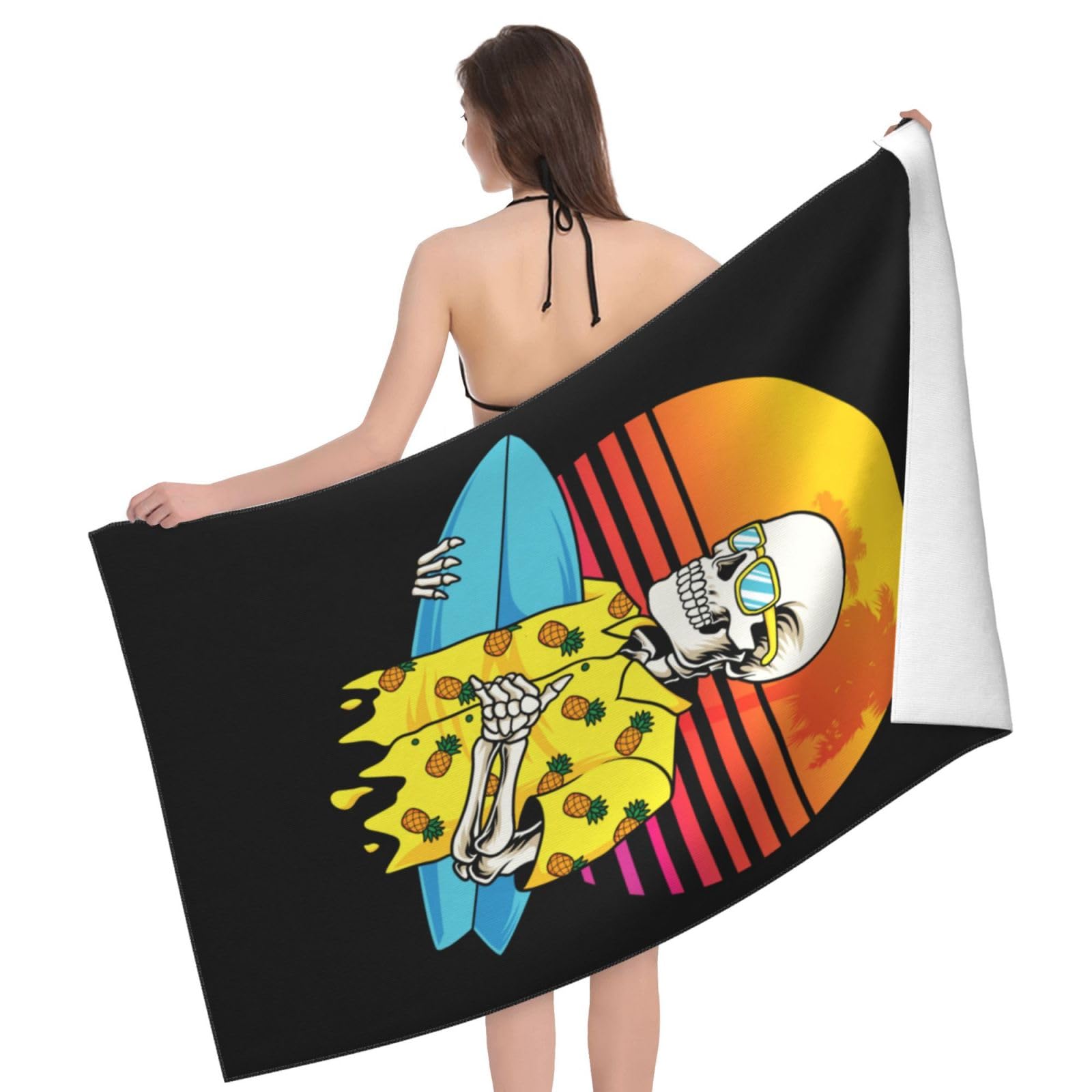 Zahika Summer Skull Surfing Beach Towel Absorbent Bathroom Towels Beach Towels Oversized Super β32x52 Inch