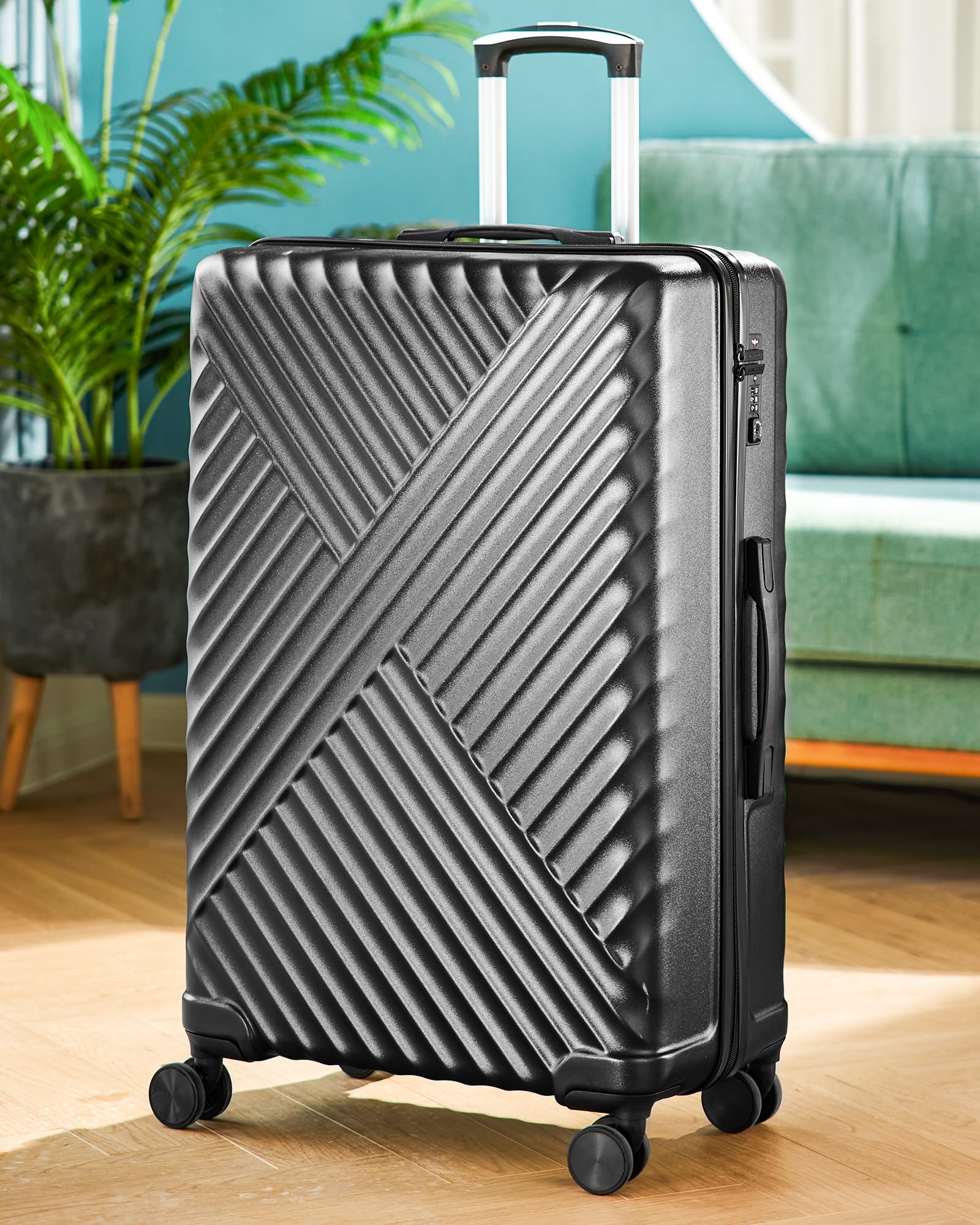 SunnyTour 3 Piece Luggage Sets PC Durable Suitcase with Wheels TSA Lock, 20"/24"/28" Lightweight Travel Luggage Set (Orange)