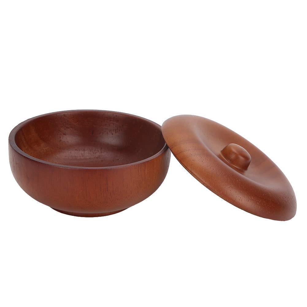 Wooden Shaving Brush Bowl with Lid for Shaving Soap & Cream, Men's Large Deep Size Bowl Pottery Cup for Manual Shaving