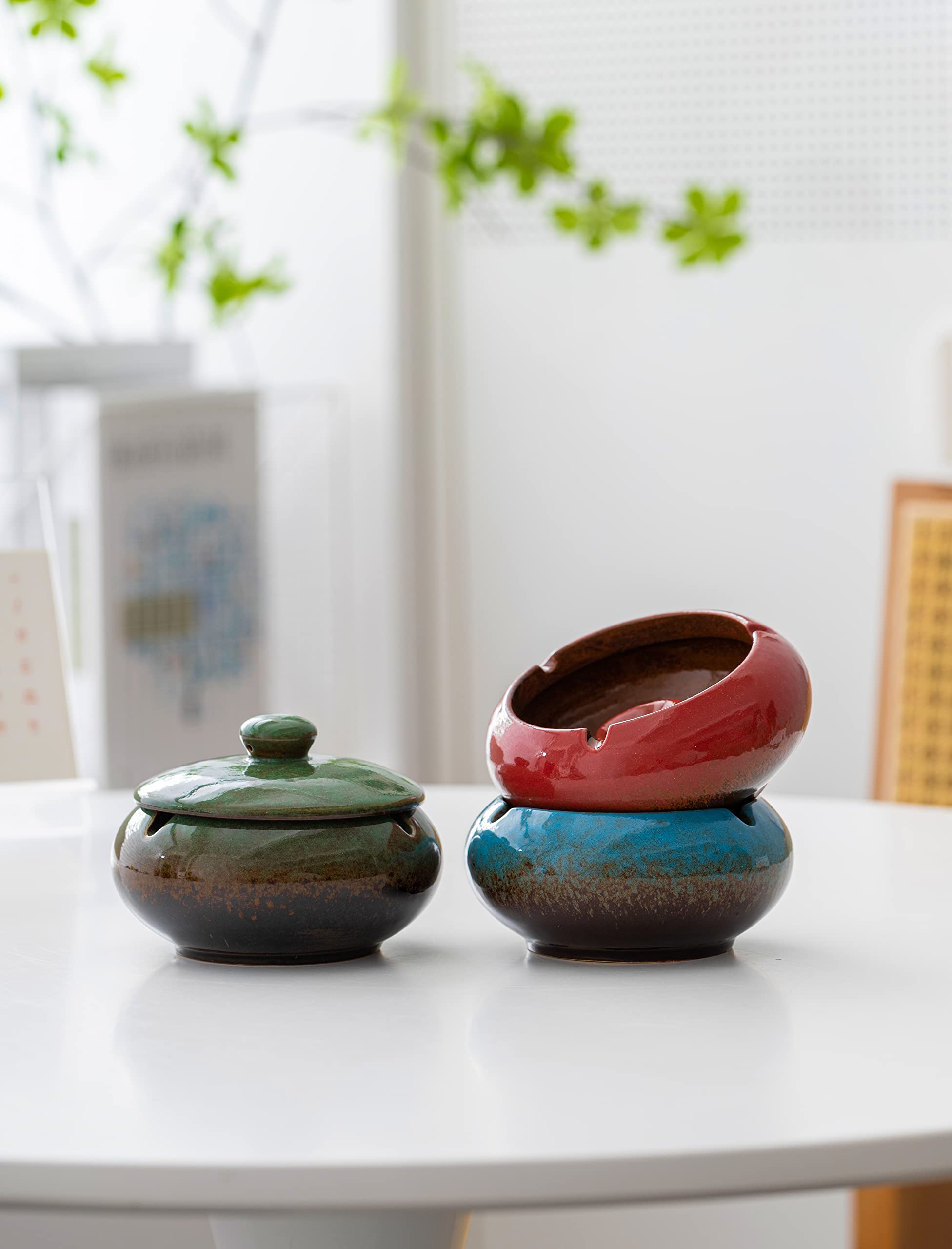Tusentac Ceramic Canister Jar Decor Lid for Home Decor Office Decoration Anti-Skid Ceramic Kanji Green