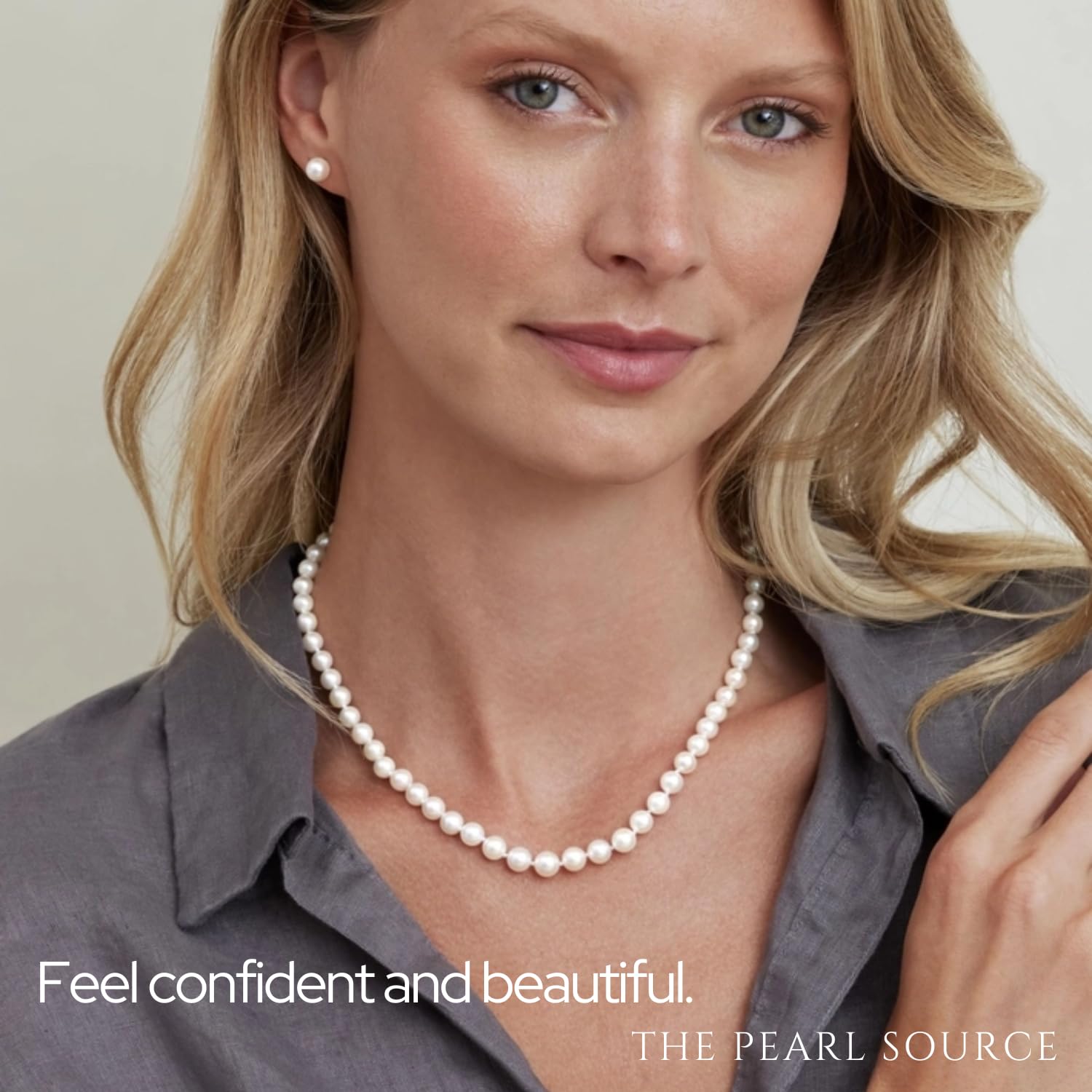 The Pearl Source 14K Gold 5.0-5.5mm AAAA Quality White Freshwater Cultured Pearl Necklace for Women in 17" Princess Length
