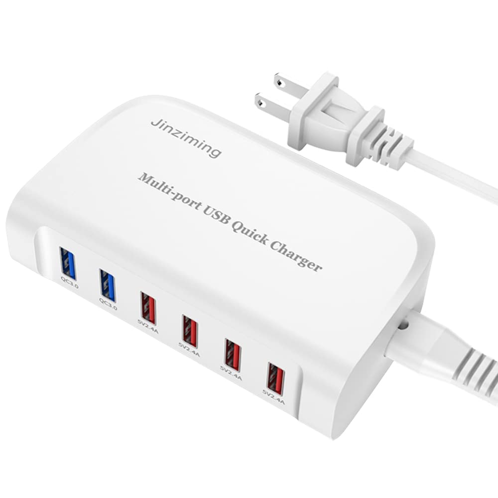 USB Charging Station Wall Charger for Multiple Device 6 Ports Charging Hub USB Power Strip Adapter 84W Phone Charging Block Multi Port QC3.0 Fast Charge Dock Compatible with iPhone iPad Galaxy Tablet
