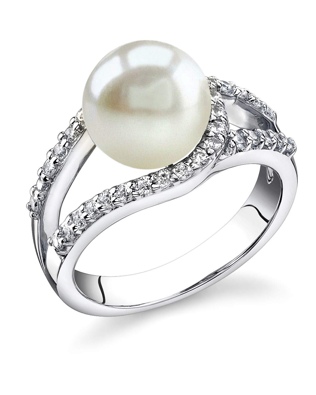The Pearl Source Freshwater Cultured Pearl Ring for Women, Tessa Ring with Sterling Silver and Crystals