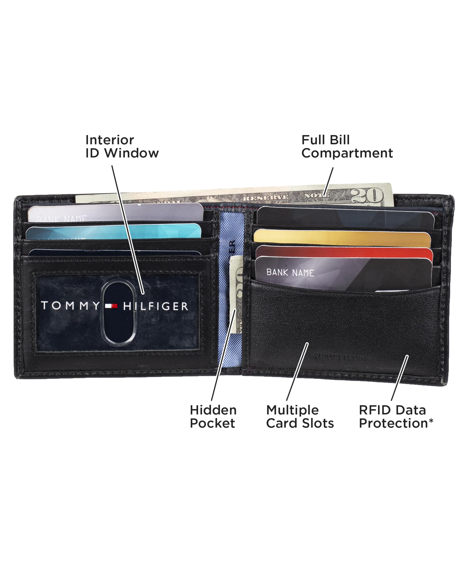 Tommy Hilfiger Men's Leather Wallet- Bifold With RFID Technology