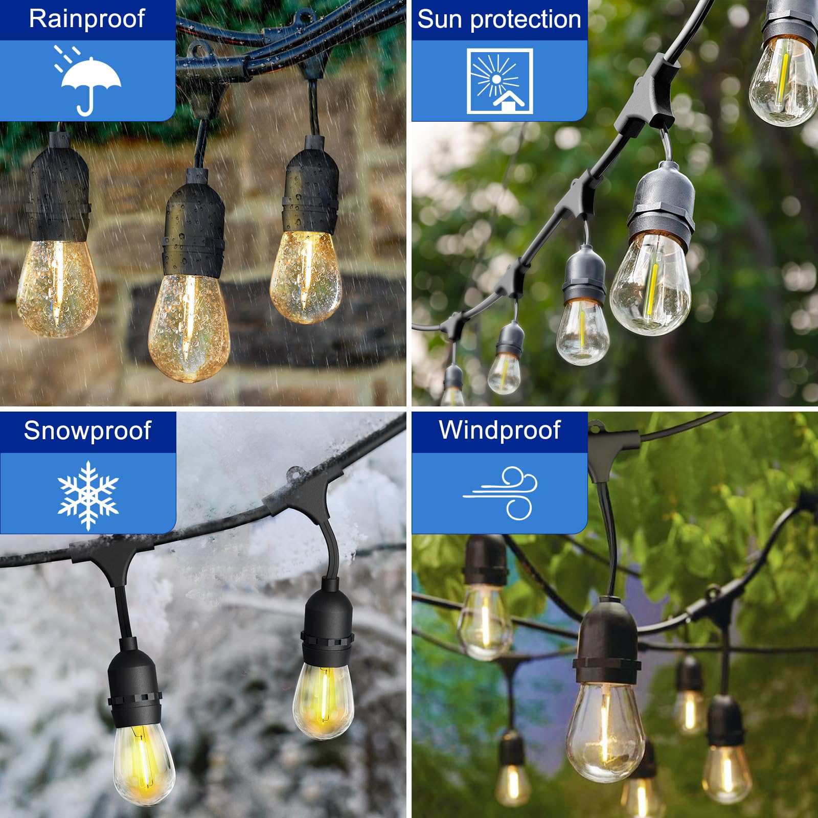 Stright 35FT Solar String Lights Outdoor Weatherproof with Remote, Solar Powered LED Edison Bulb Outdoor String Lights for Outside Patio Backyard Fence Halloween Christmas Decorations