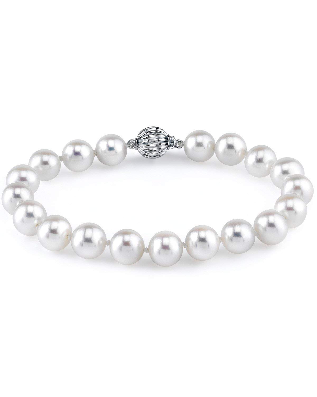 The Pearl Source 14K Gold 7-8mm AAA Quality Round White Freshwater Cultured Pearl Bracelet for Women