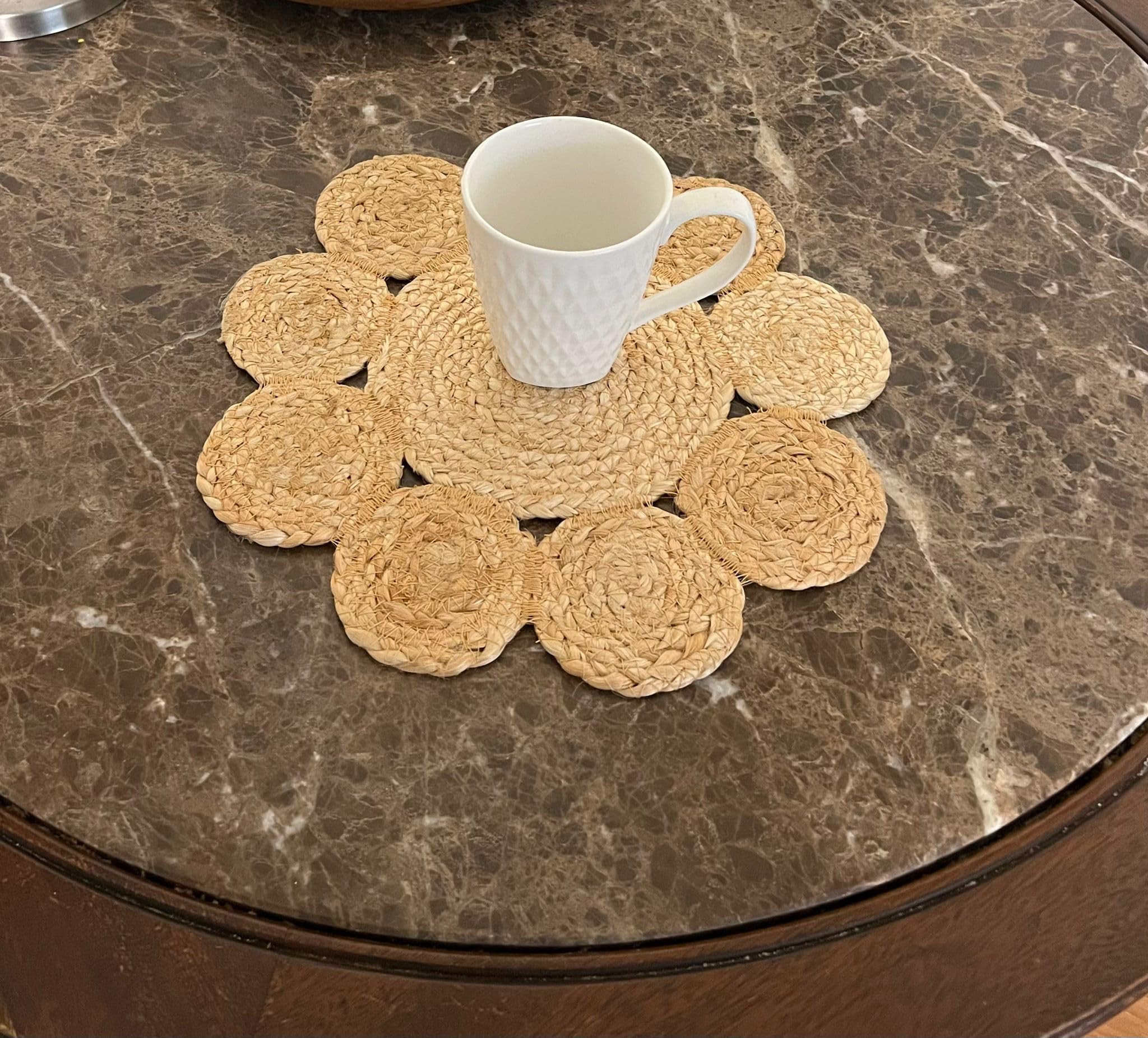 Sunflower Jute Placemats Set | 100% Natural and Eco-Friendly | Soft & Durable | Round 13" x 13" | Dining Room Table Mat in Natural Jute Color | No Artificial Color (6)