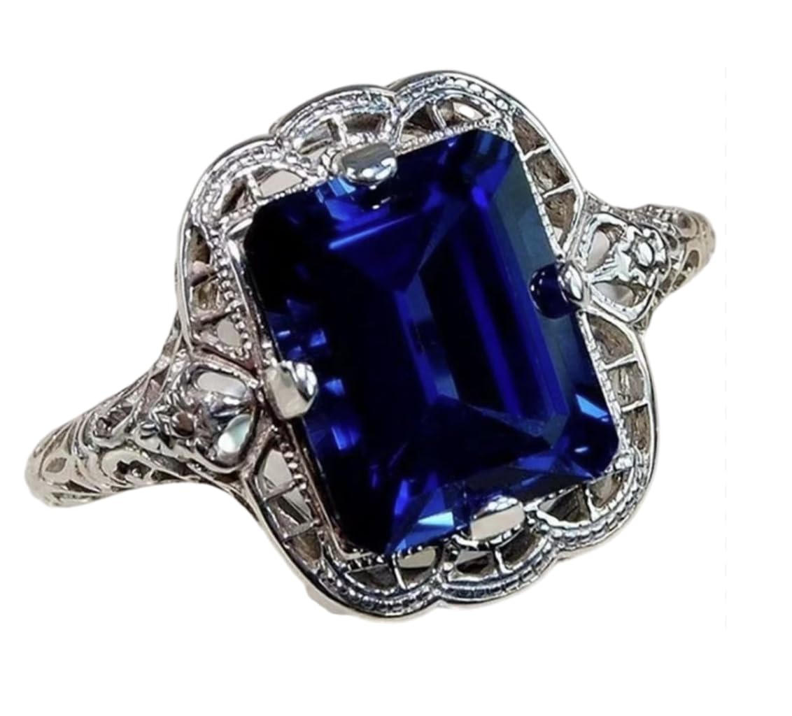 YUREN Elegant Huge Natural 3.5Ct Tanzanite 925 Silver Sapphire Ring Women Wedding Engagement Size 6-10 (US code 7)