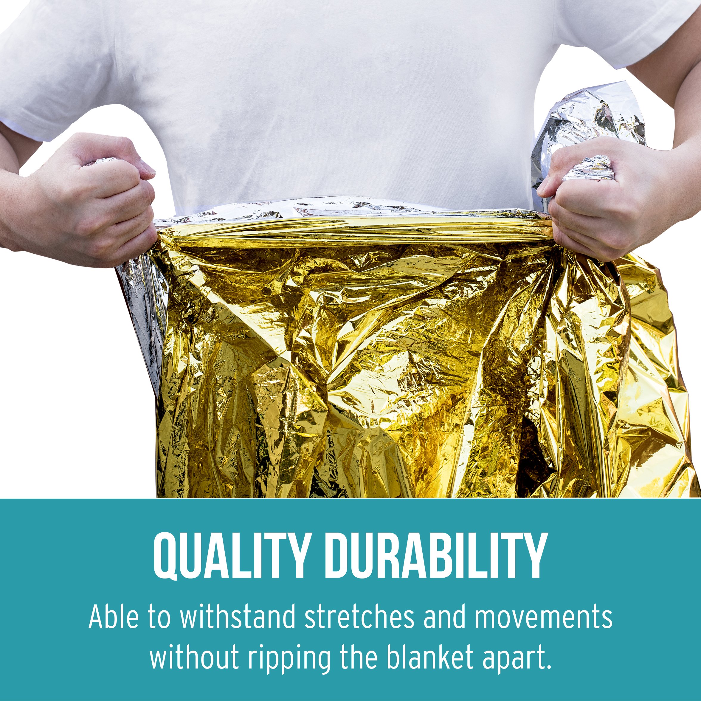 TEBRION 8 Packs Extra Large - 63β x 82β Double Sided Emergency Thermal Foil Authentic Mylar Space Blankets Designed for NASA - Perfect for Bug Out Bag, Survival Kit, Camping, Auto, Outdoors