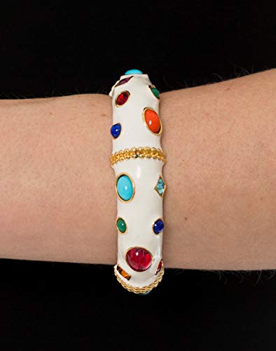 White Enamel/Multi Gemstone Bangle Bracelet White