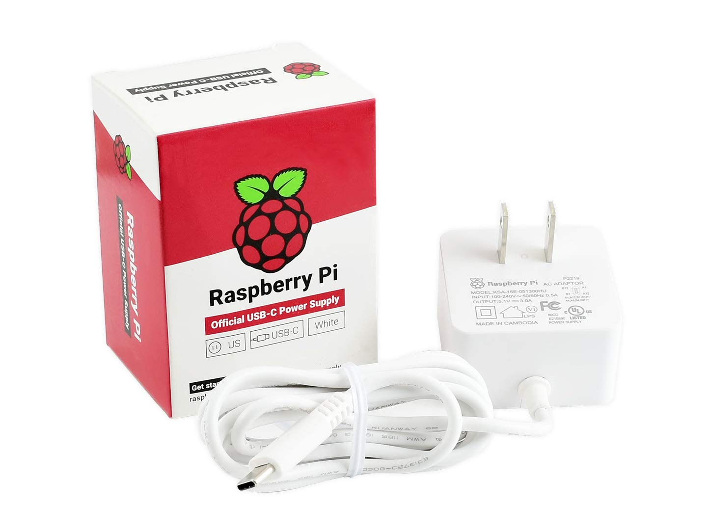 Waveshare Official Raspberry Pi USB-C Power Supply for Raspberry Pi 4 AC 100-240V (50/60Hz) Voltage 1.5m Length