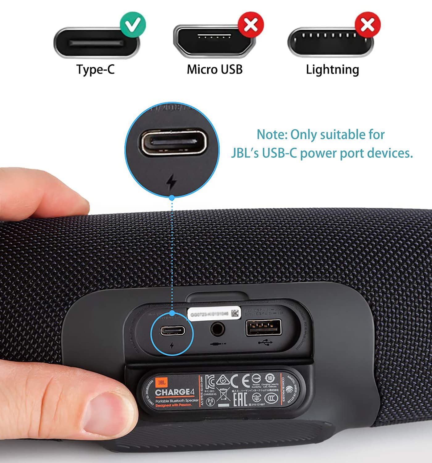 USB Power Charger Charging Cable Cord Compatible with for JBL Charge 4, JBL Flip 5, JBL Pulse 4 Pulse 5, Clip4, JRPOP, Endurance Peak II, JBLCHARGE4BLKAM Wireless Bluetooth Earphones Speakers -5FT