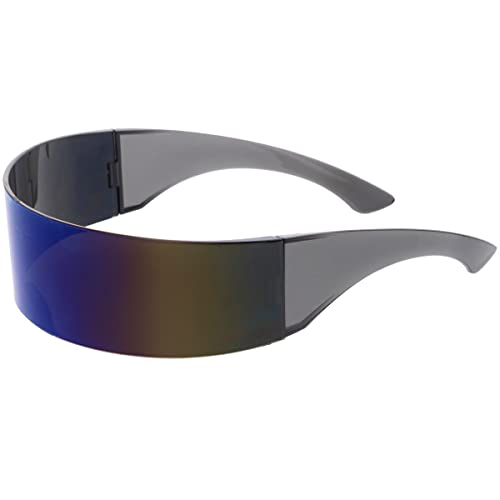 zeroUV - 80s Futuristic Cyclops Cyberpunk Visor Sunglasses with Semi Translucent Mirrored Lens (Ice)