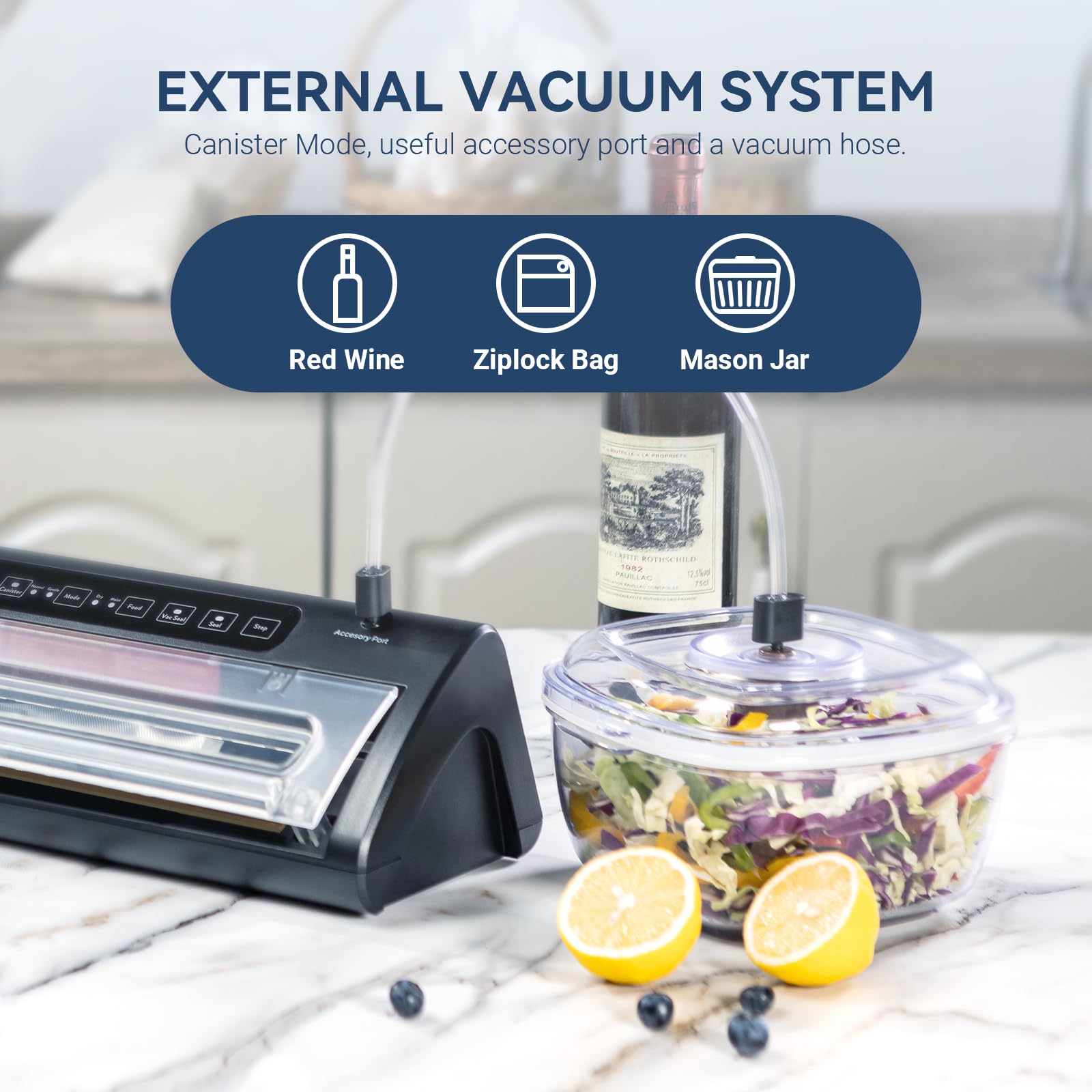 Vacuum Sealer, Automatic Powerful Vacuum Sealer Machine with Viewing Lid| Starter Kit | 7-in-1 Easy Options for Sous Vide and Food Storage