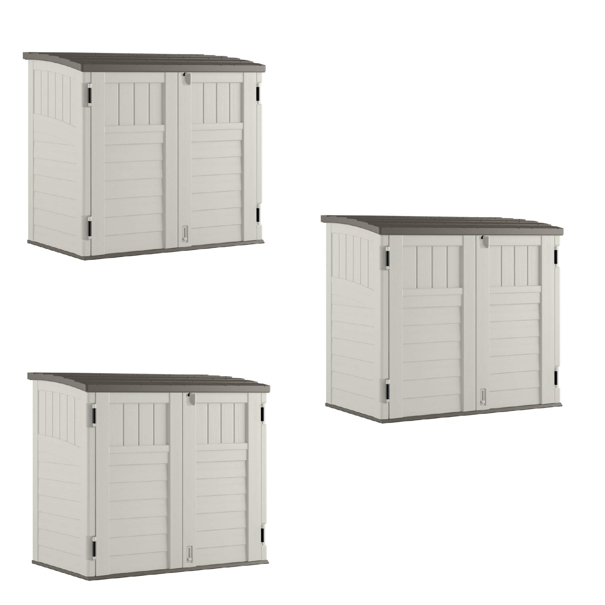Suncast 3 Door Large Durable Locking System Horizontal Storage Shed Stow Away for Garden, Lawn, Poolside and Backyard, Ivory (3 Pack)