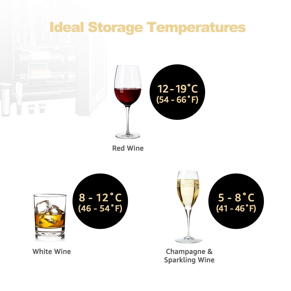 WIE 28 Bottle Wine Cooler Refrigerator Compressor Wine Fridge Freestanding Quiet Operation 41°F-64°F Cooling Wine Cellar Digital Touch Display UV-Protective Finish Auto-Defrost Double-layer Glass Door
